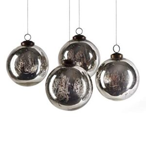 Serene Spaces Living Set of 4 Antique Silver Mercury Glass Balls, Ornaments for Holiday Décor, Measures 4" Diameter