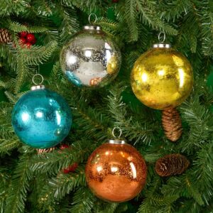 Serene Spaces Living Set of 4 Antique Silver Mercury Glass Balls, Ornaments for Holiday Décor, Measures 4" Diameter