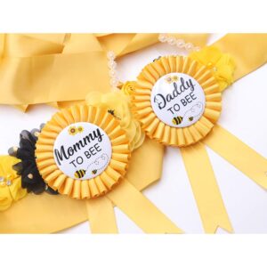 TTCOROCK Yellow Maternity Sash & Mommy Daddy Corsage Set - What will Baby Bee Baby Shower Mommy Sash Pregnancy Sash Keepsake Baby Shower Flower Belly Belt