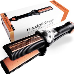 maxiglide rp hair straightener by maxius with patented flat iron retractable detangling pins for faster styling, steam burst technology for healthy straightening and heat protection removes frizz