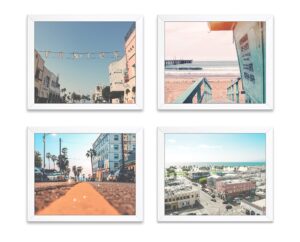 venice beach photography photographic prints, set of 4, unframed, lifeguard stand, downtown, aerial art decor poster sign, 8x10