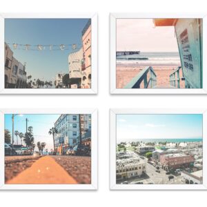 Venice Beach Photography Photographic Prints, Set of 4, Unframed, Lifeguard Stand, Downtown, Aerial Art Decor Poster Sign, 8x10