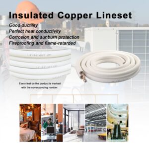 Wostore 16 Ft. Line Set 1/4&1/2 Inch 3/8 PE for Mini Split Air Conditioner Insulated Coil Copper Pipes HVAC with Fittings