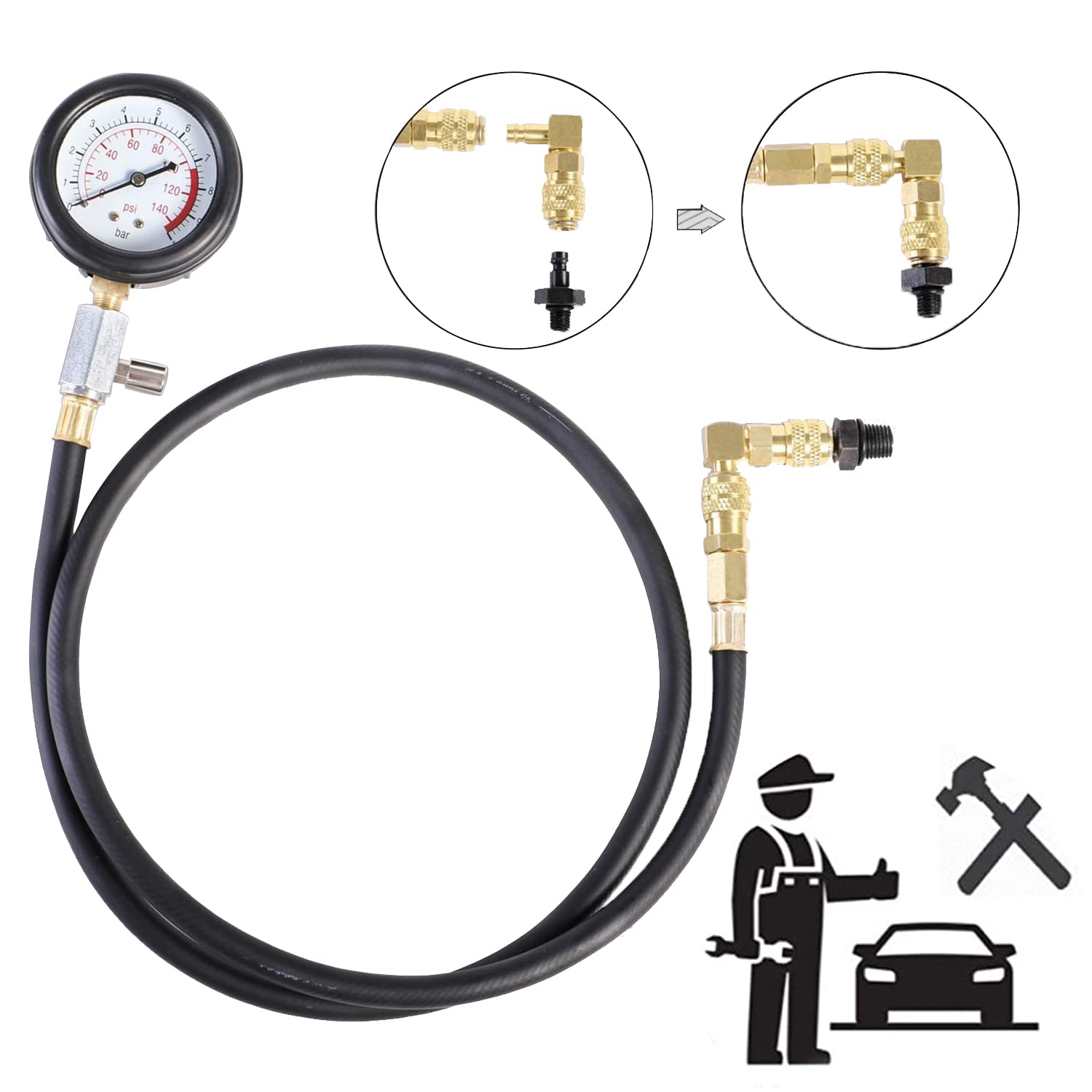 0-140 PSI Engine Oil PressureTester Gauge Kit TU-12A Automatic Transmission Diagnostic Test Tool 12 Pieces