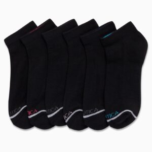 Nautica Women's Comfort Cushioned Quarter Cut Moisture Control Athletic Socks (6 Pack), Size 4-10, Black