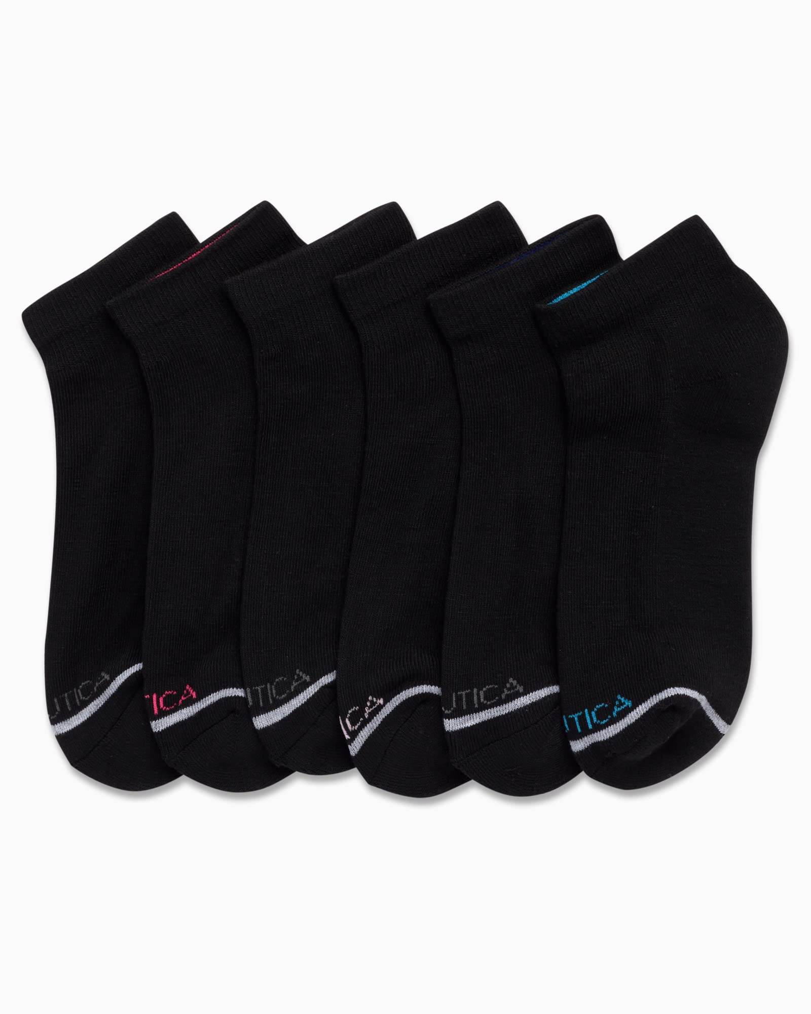 Nautica Women's Comfort Cushioned Quarter Cut Moisture Control Athletic Socks (6 Pack), Size 4-10, Black