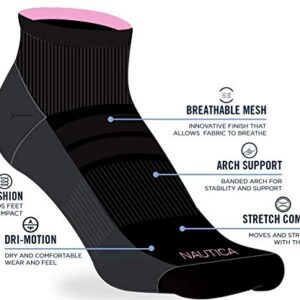 Nautica Women's Comfort Cushioned Quarter Cut Moisture Control Athletic Socks (6 Pack), Size 4-10, Black