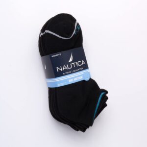 Nautica Women's Comfort Cushioned Quarter Cut Moisture Control Athletic Socks (6 Pack), Size 4-10, Black