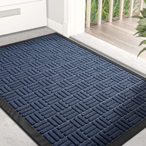 DEXI Front Door Mat Outside Entrance, All-Season Heavy Duty Rubber Indoor Outdoor Doormat, Fade Resistant, Low-Profile, Easy Clean Patio Entryway Rug, 23"x35", Maze Blue