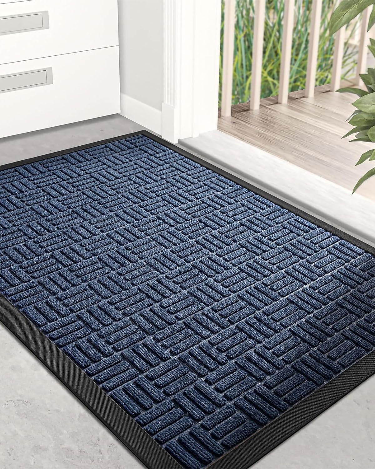 DEXI Front Door Mat Outside Entrance, All-Season Heavy Duty Rubber Indoor Outdoor Doormat, Fade Resistant, Low-Profile, Easy Clean Patio Entryway Rug, 23"x35", Maze Blue