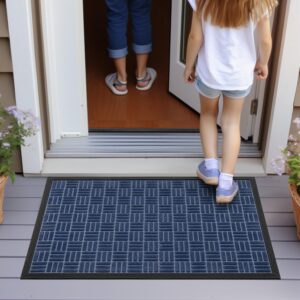 DEXI Front Door Mat Outside Entrance, All-Season Heavy Duty Rubber Indoor Outdoor Doormat, Fade Resistant, Low-Profile, Easy Clean Patio Entryway Rug, 23"x35", Maze Blue