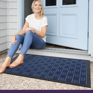 DEXI Front Door Mat Outside Entrance, All-Season Heavy Duty Rubber Indoor Outdoor Doormat, Fade Resistant, Low-Profile, Easy Clean Patio Entryway Rug, 23"x35", Maze Blue