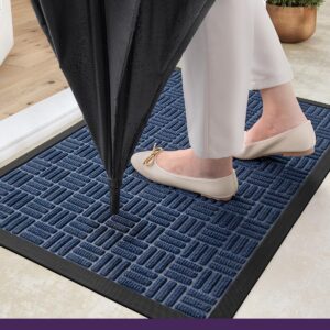 DEXI Front Door Mat Outside Entrance, All-Season Heavy Duty Rubber Indoor Outdoor Doormat, Fade Resistant, Low-Profile, Easy Clean Patio Entryway Rug, 23"x35", Maze Blue