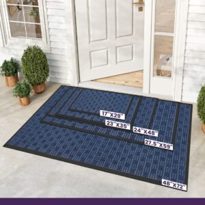 DEXI Front Door Mat Outside Entrance, All-Season Heavy Duty Rubber Indoor Outdoor Doormat, Fade Resistant, Low-Profile, Easy Clean Patio Entryway Rug, 23"x35", Maze Blue