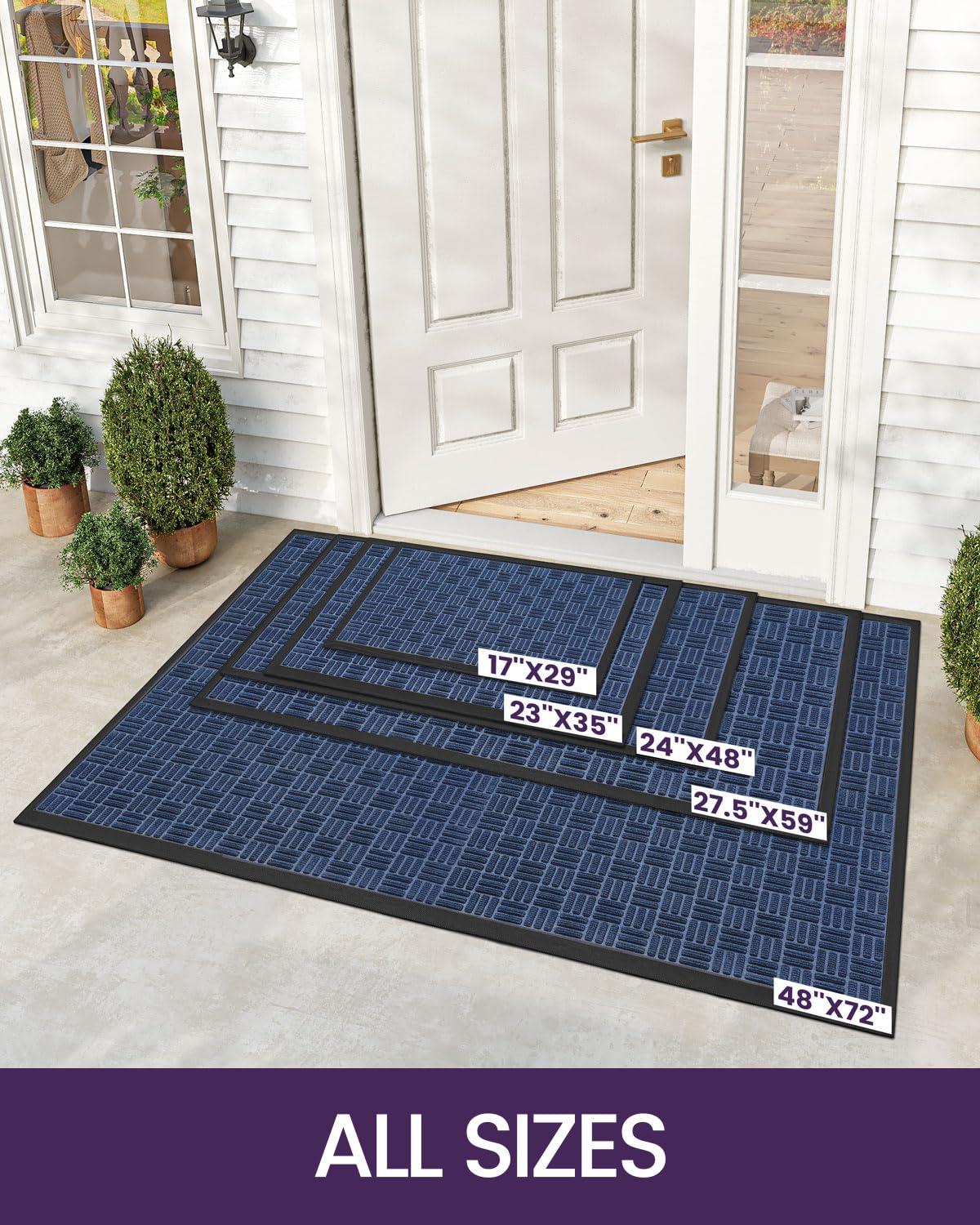 DEXI Front Door Mat Outside Entrance, All-Season Heavy Duty Rubber Indoor Outdoor Doormat, Fade Resistant, Low-Profile, Easy Clean Patio Entryway Rug, 23"x35", Maze Blue