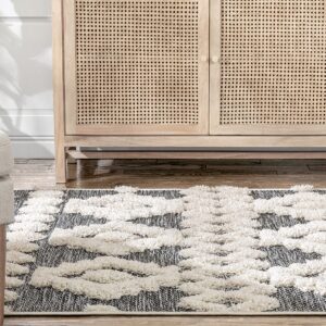 Well Woven Cenar Grey Flat-Weave Hi-Low Pile Diamond Medallion Stripes Moroccan Tribal 5'3" x 7'3" Area Rug