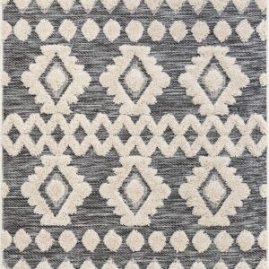 Well Woven Cenar Grey Flat-Weave Hi-Low Pile Diamond Medallion Stripes Moroccan Tribal 5'3" x 7'3" Area Rug