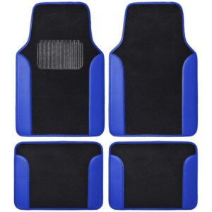 bdk floor mats for cars, two-tone carpet car floor mats with faux leather accents, automotive floor mat set with built-in heel pad, stylish interior car accessories (blue)