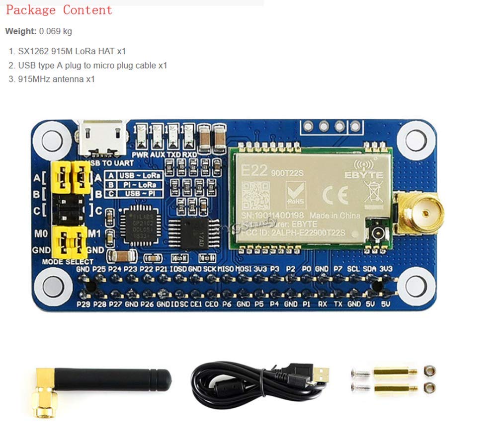 SX1262 LoRa HAT Covers 915MHz Frequency Band with Spread Spectrum Modulation Supports Raspberry Pi 1 2 3 4 Series Boards with UART Interface for STM32 @XYGStudy