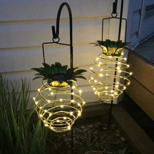 sundecor garden solar lights, waterproof 25 led outdoor garden decor pineapple solar path lights hanging lights solar porch lantern decor landscape lights for trees plants outdoors home, 2 packs