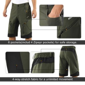 ARSUXEO Men's Loose Fit Cycling Shorts Mountain Bike Shorts Water Ressistant 1903 Army Green Size Medium