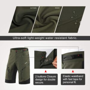 ARSUXEO Men's Loose Fit Cycling Shorts Mountain Bike Shorts Water Ressistant 1903 Army Green Size Medium