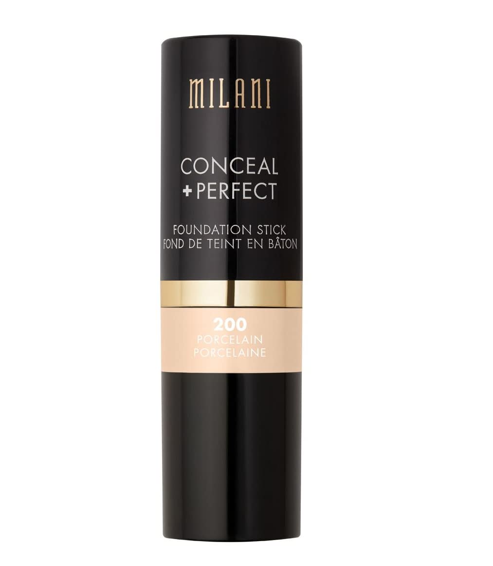 Milani Conceal + Perfect Foundation Stick - Porcelain (0.46 Ounce) Vegan, Cruelty-Free Cream Foundation - Cover Under-Eye Circles, Blemishes & Skin Discoloration for a Flawless Finish