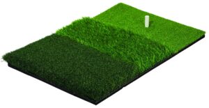 franklin sports tri-turf golf hitting mat with rubber tee - practice aid golf for all levels - portable hitting grass for golf driving, green multi, (model: 92502x)