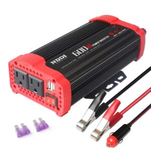 nddi 600w car power inverter 12v dc to 110v ac converter with 3.1 a dual usb quick car charger adapter