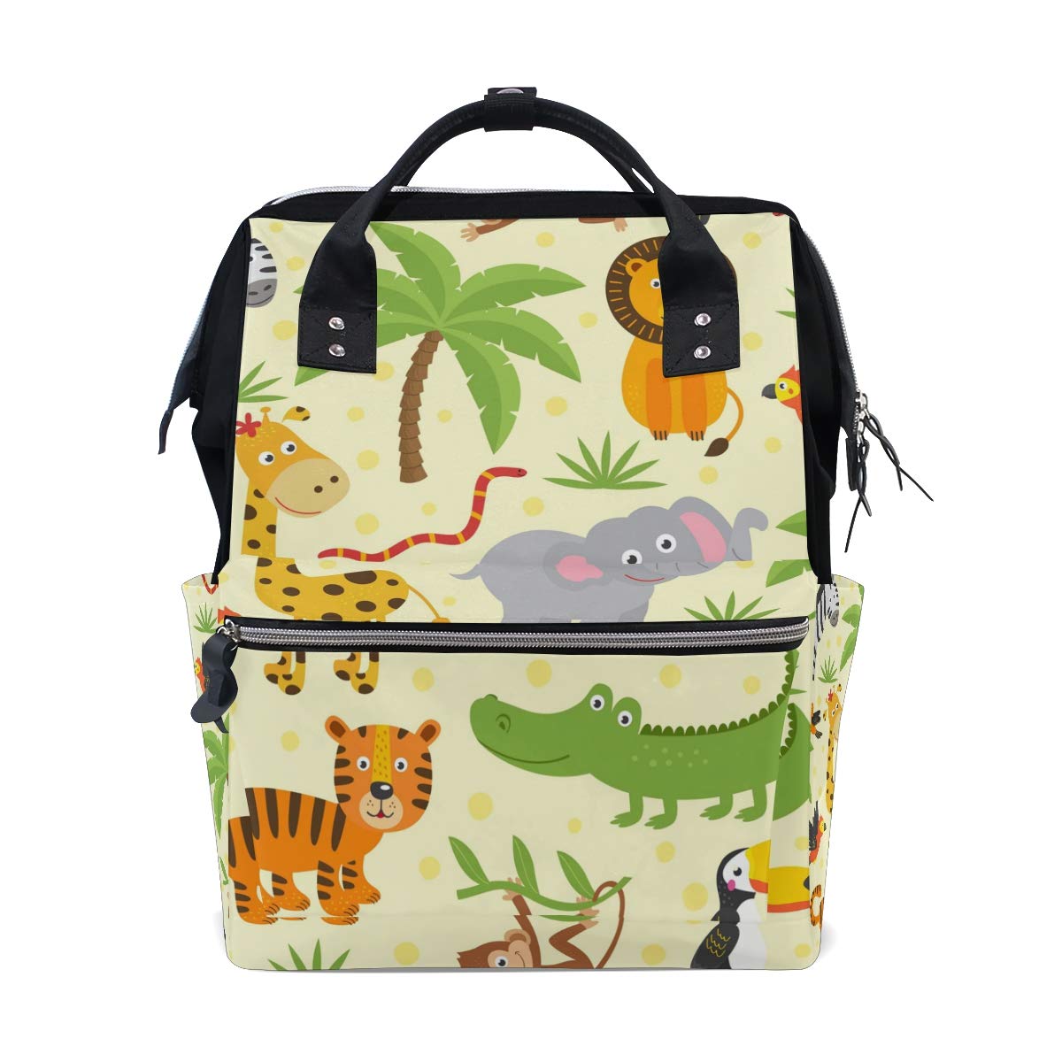 TropicalLife Jungle Cute Animal Diaper Backpack Large Capacity Baby Bags Multi-Function Zipper Casual Travel Backpacks for Mom Dad Unisex