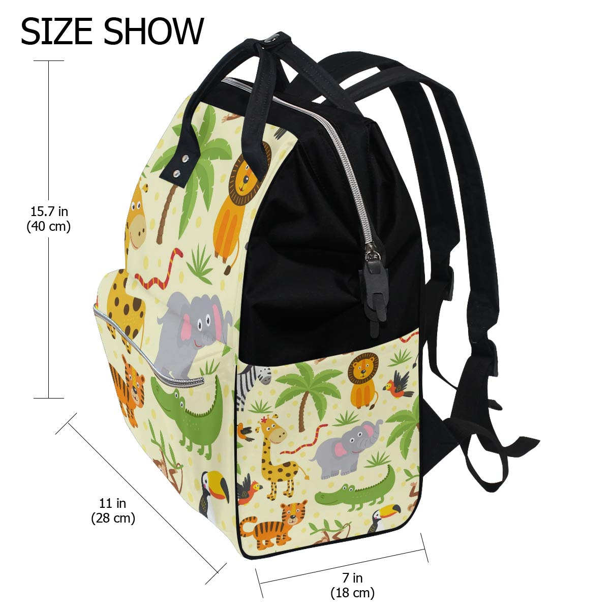 TropicalLife Jungle Cute Animal Diaper Backpack Large Capacity Baby Bags Multi-Function Zipper Casual Travel Backpacks for Mom Dad Unisex