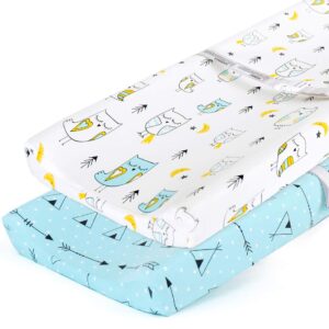 stretchy changing pad covers brolex carddle sheet set for baby boys girls,2 pack jersey knit,arrow & owl