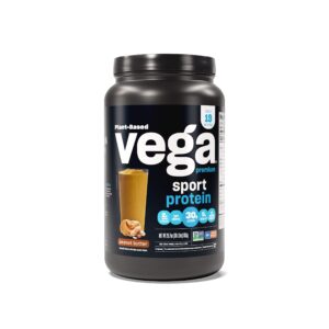 vega premium sport protein peanut butter protein powder, vegan, non gmo, gluten free plant based protein powder drink mix, nsf certified for sport, 28.7 oz