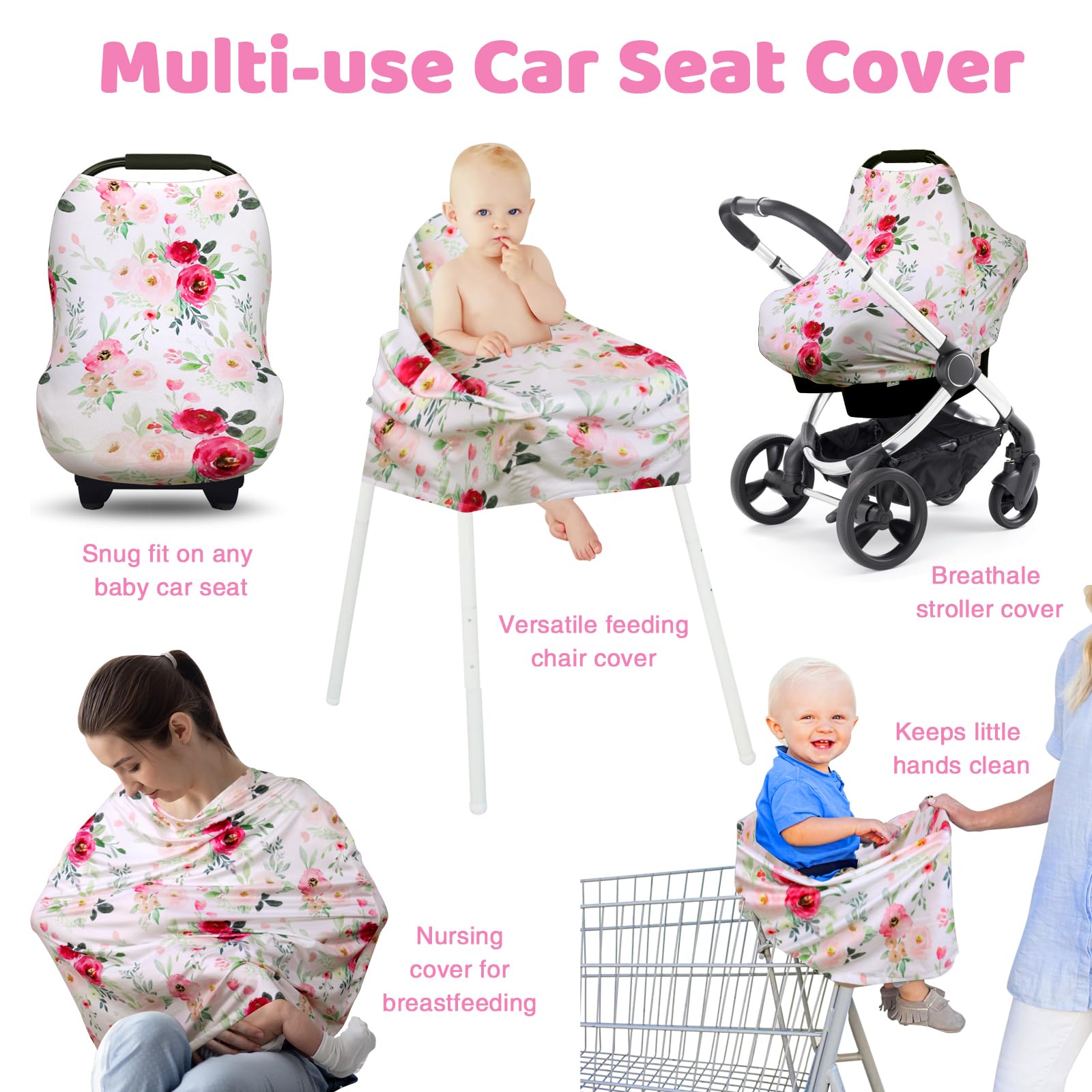 Car Seat Covers for Babies, Rquite Nursing Covers Breastfeeding Scarf, Infant Carseat Canopy, Stretchy Soft Breathable Multi-Use Cover Ups for Stroller High Chair Shopping Cart