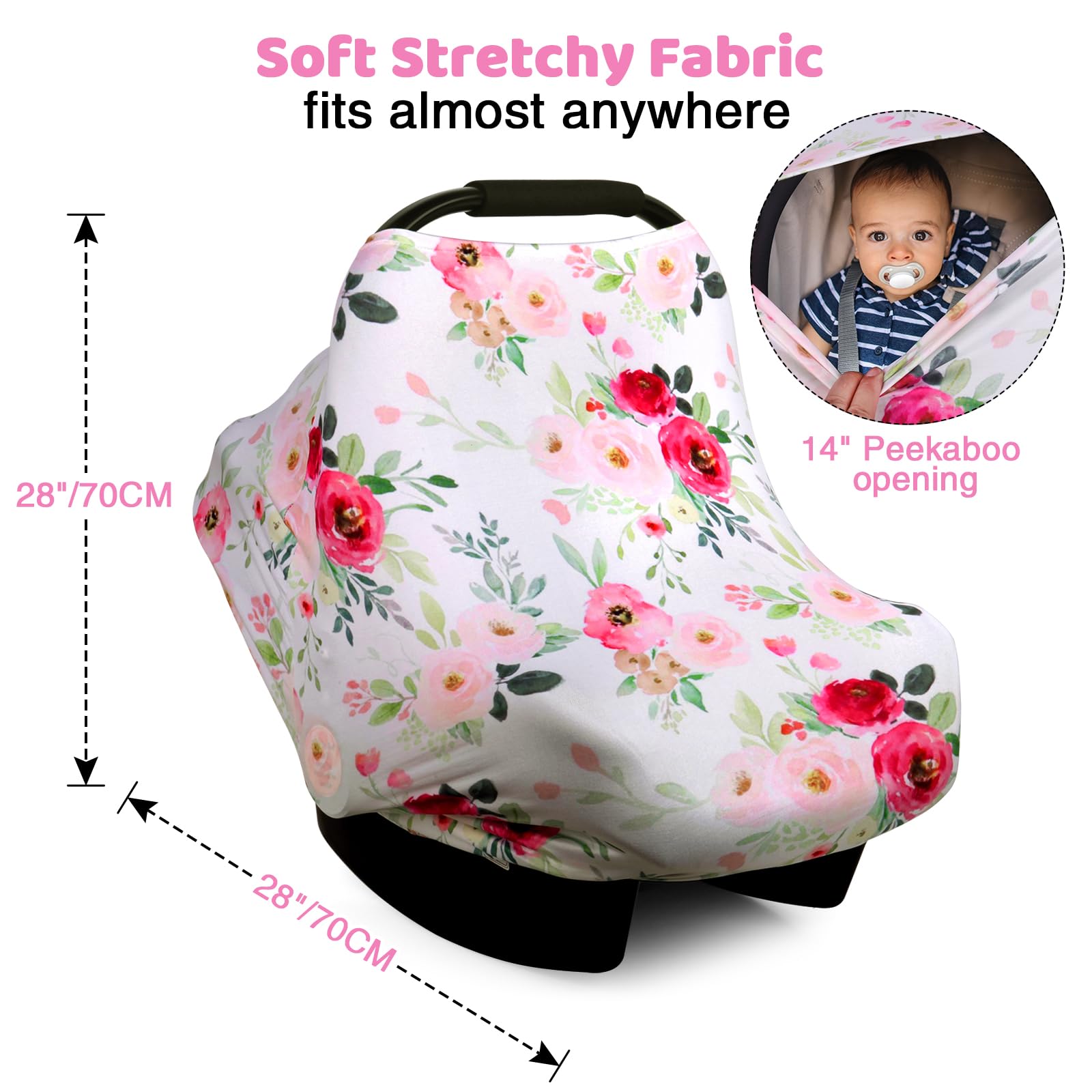 Car Seat Covers for Babies, Rquite Nursing Covers Breastfeeding Scarf, Infant Carseat Canopy, Stretchy Soft Breathable Multi-Use Cover Ups for Stroller High Chair Shopping Cart