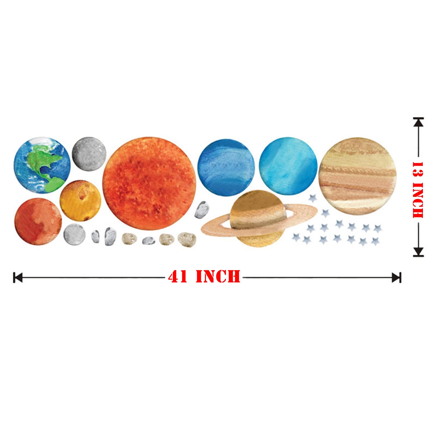 Finduat Space Planet Wall Stickers Decals, Removable Solar System Watercolor Space Vinyl Wall Stickers for Kids Nursery Bedroom Living Room