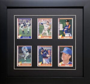 trading card display frame for 6 cards- black (white trim) mat and black frame