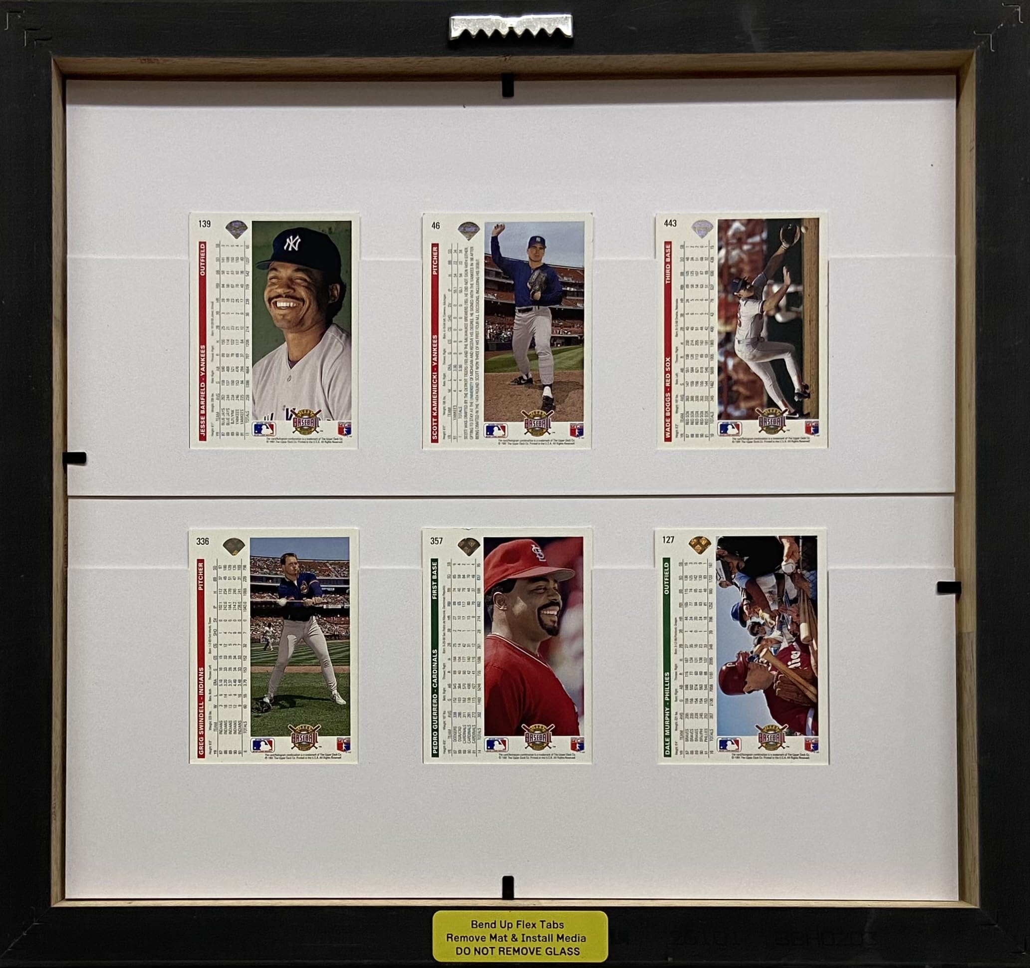 Trading Card Display Frame for 6 Cards- Black (White Trim) Mat and Black Frame