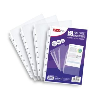 RUBEX Mini Heavyweight Sheet Protectors - 25 Sheets | Top Loading, Reinforced 7-Hole 5.5 x 8.5 Inch |Mini Ring Binders for Page Protectors, Acid-Free, Archival Safe for Documents and Photos