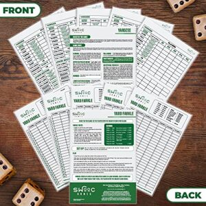 SWOOC Games - 5 Big Laminated Yardzee & Farkle Score Cards (11.5in x 8in) with Rules - Large Reusable Dry Erase Pads for Giant Outdoor Dice Games - Jumbo Score Sheet for Yardzee and Farkle