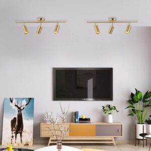 KCO Lighting Modern Brass Gold Track Lighting 3-Lights Modern Kitchen Track Lighting Fixtures Indoor Flush Mount Ceiling Spotlights Dimmable LED Ceiling Spot Light (3-Light)