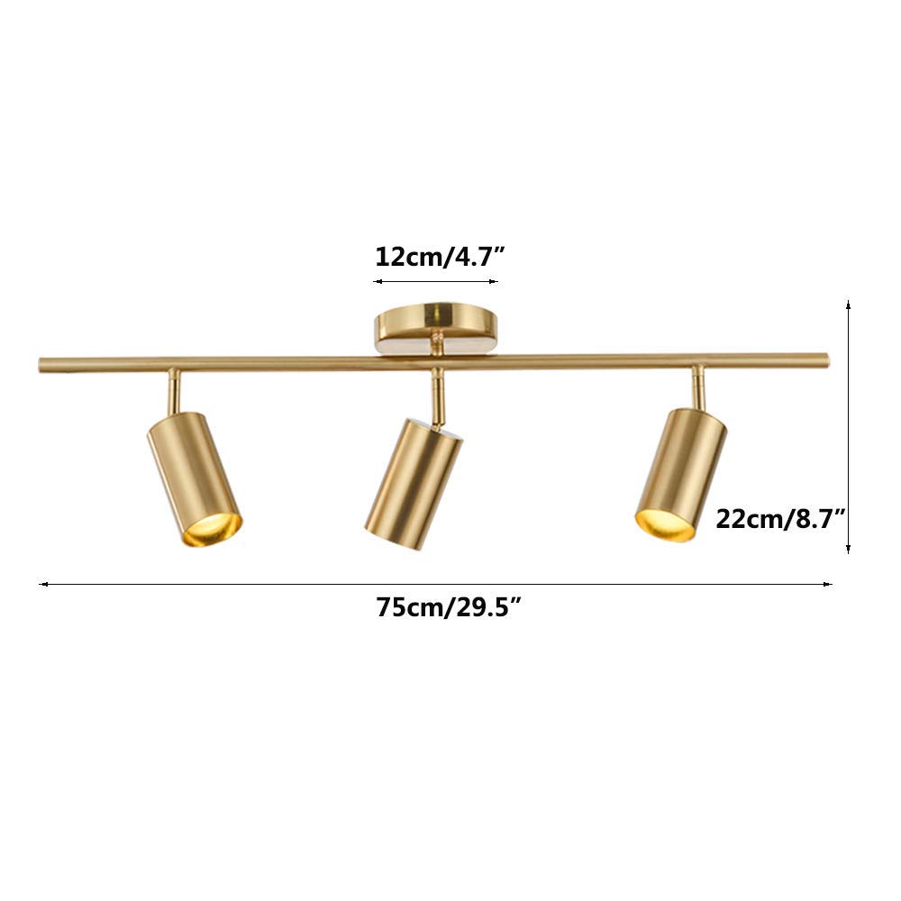 KCO Lighting Modern Brass Gold Track Lighting 3-Lights Modern Kitchen Track Lighting Fixtures Indoor Flush Mount Ceiling Spotlights Dimmable LED Ceiling Spot Light (3-Light)