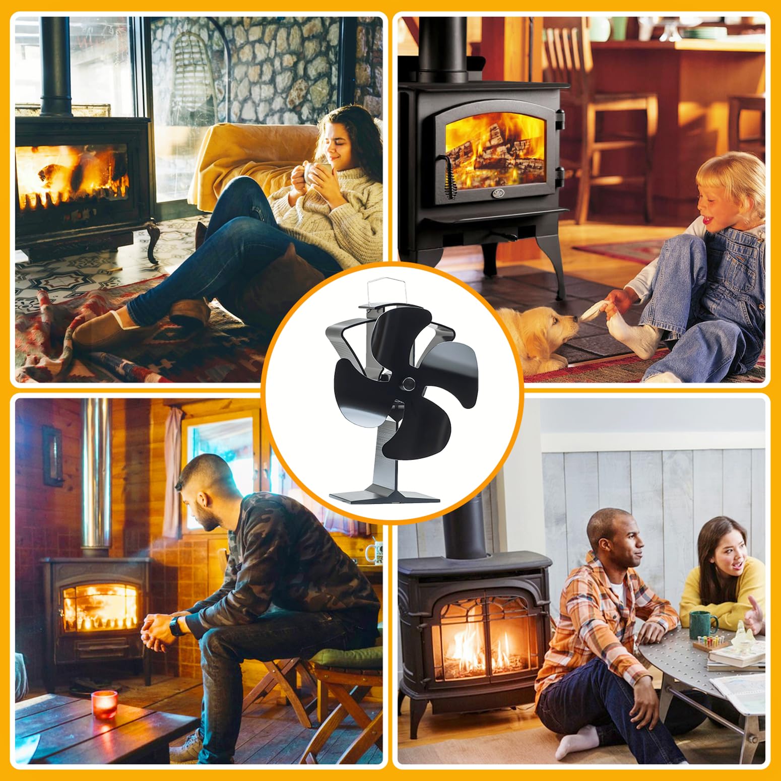 Tomersun 4 Blades Heat Powered Stove Fireplace Fan for Home Wood Log Burning Fireplace Circulating Warm Air Saving Fuel Efficiently