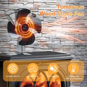 Tomersun 4 Blades Heat Powered Stove Fireplace Fan for Home Wood Log Burning Fireplace Circulating Warm Air Saving Fuel Efficiently