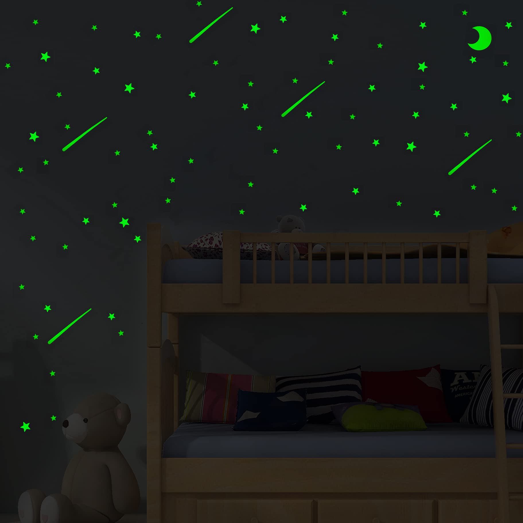 Realistic Glow in The Dark Stars and Moon, 500pcs Glow Stars and Shooting Star, Adhesive Glow Stars for Kids Bedroom,Luminous Stars Stickers Create a Realistic Starry Sky,Room Decor,Wall Stickers