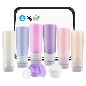 travel bottles tsa approved, tcjj 3oz bpa free silicone travel container, leakproof squeeze travel tube cream jars with bag, toiletry bottle set for cosmetic shampoo conditioner lotion liquids (9 pcs)