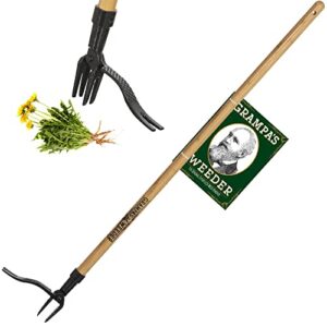 grampa's weeder - the original stand up weed puller tool with long handle - made with real bamboo & 4-claw steel head design - easily remove weeds without bending, pulling, or kneeling