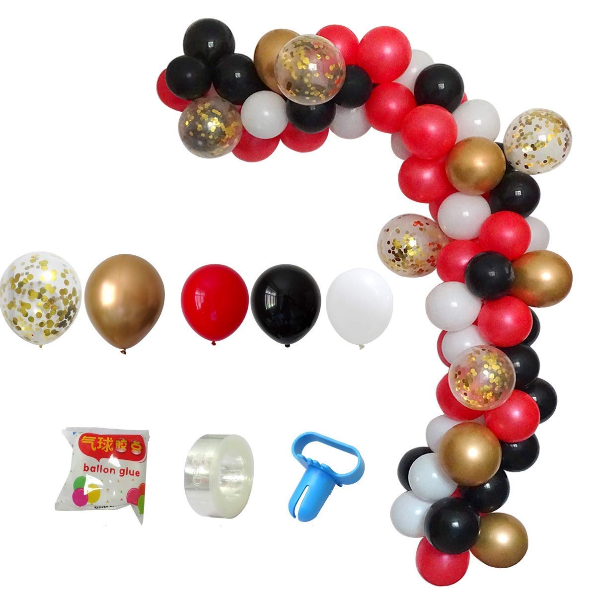 DIY Balloon Arch & Garland Kit, 113Pcs Party Balloons Decoration Set, Gold Confetti Balloons & Gold Red Black White Latex Balloons for Baby Shower, Wedding, Birthday, Graduation Party