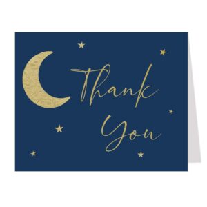 twinkle little star thank you cards star and moon over the moon theme folding notes greeting cards navy blue gold glitter design make a wish bright night boys girls gender neutral (24 count)