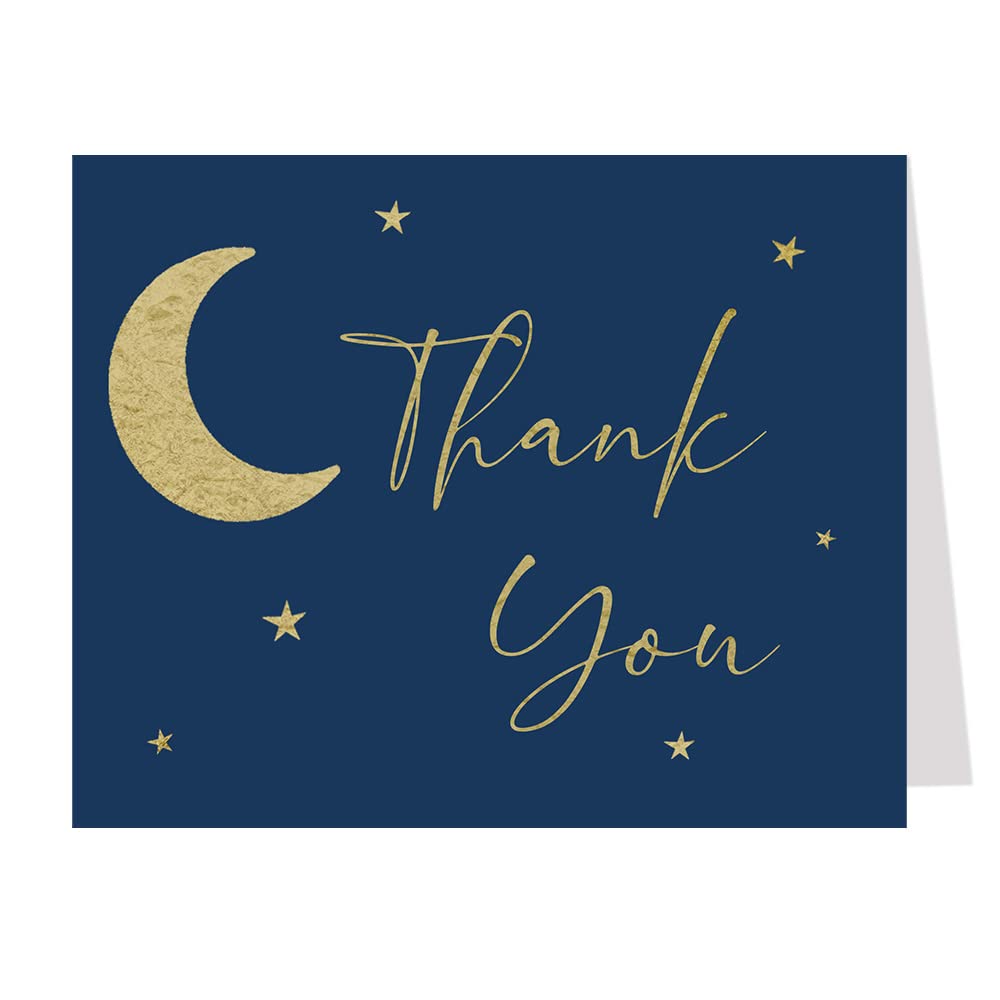 Twinkle Little Star Thank You Cards Star and Moon Over the Moon Theme Folding Notes Greeting Cards Navy Blue Gold Glitter Design Make A Wish Bright Night Boys Girls Gender Neutral (24 Count)